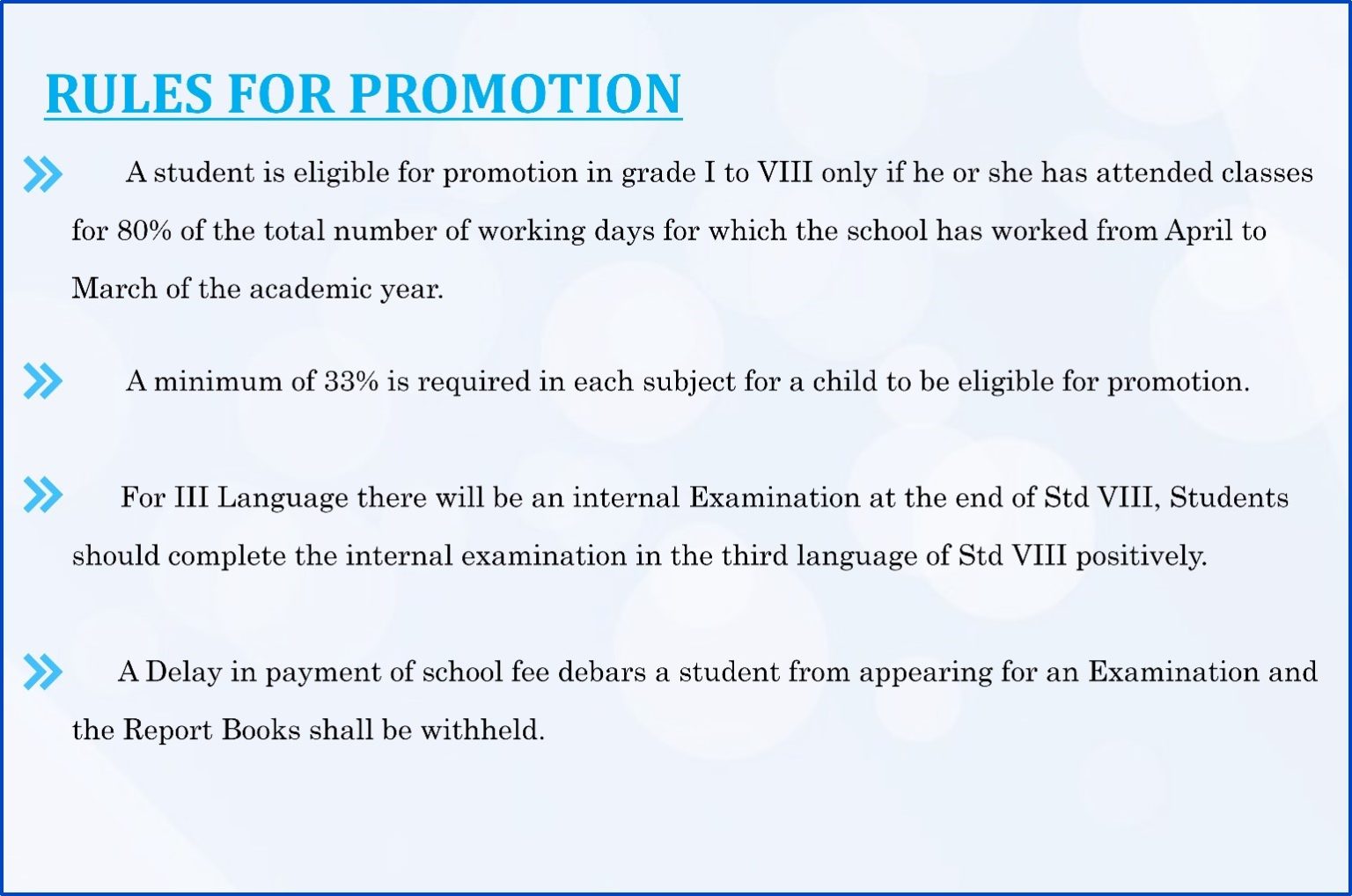 Rules for Promotions – St.Mary's Public School Salem